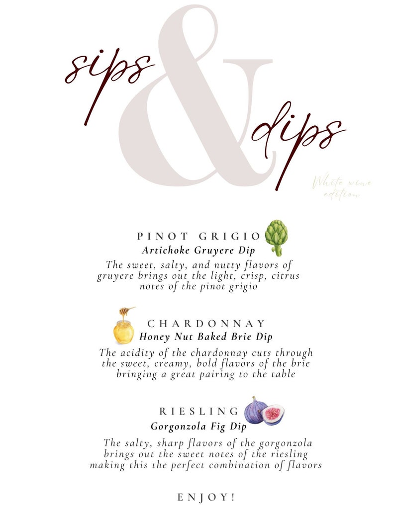 Wine and Dip Pairing Menu | Sips & Dips Party (digital Download) - Etsy