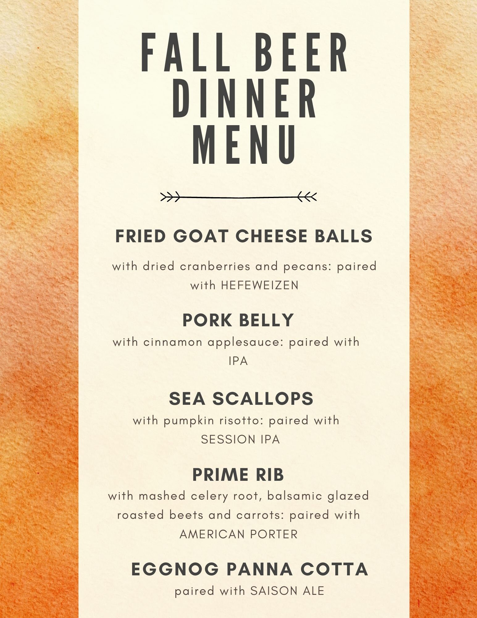 Beer Dinner Menu | Beer Dinner Menu Printable | Beer Dinner Card | Beer ...
