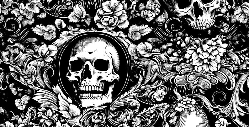 Skull and Filigree Seamless Pattern SVG - Etsy