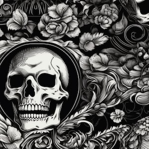 Skull and Filigree Seamless Pattern SVG - Etsy