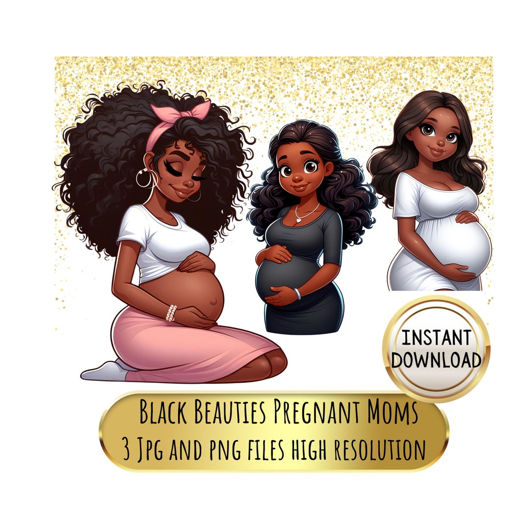 Pregnant Mom Clipart Bundle, Black Mom to Be Png, Mom to Be Clipart ...