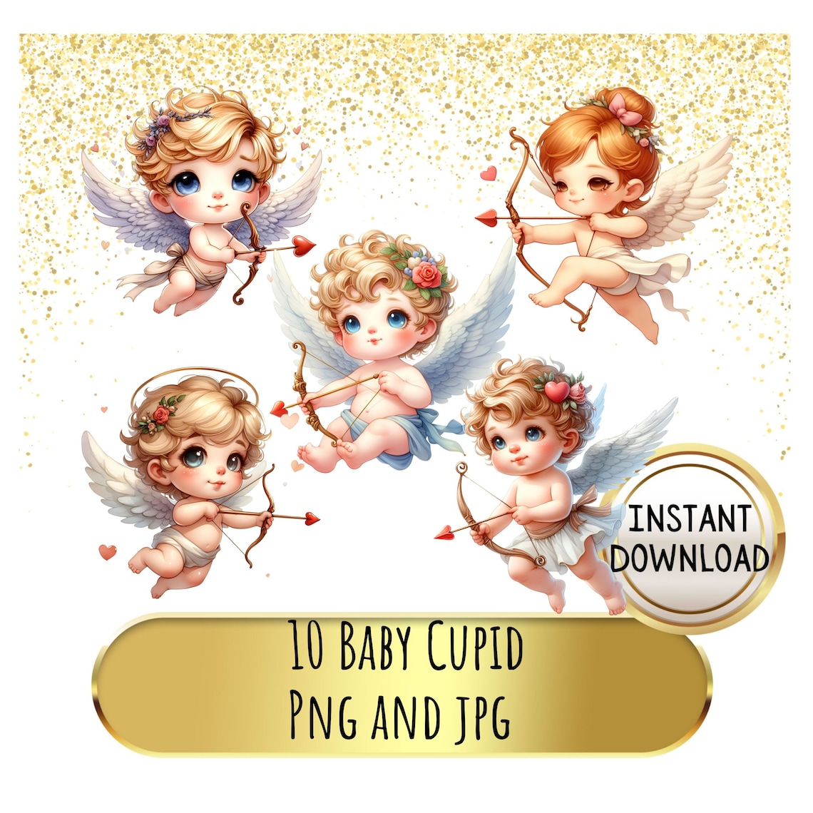 Cupid Clipart Bundle, Valentines Clipart Png, Watercolor Valentines Day ...