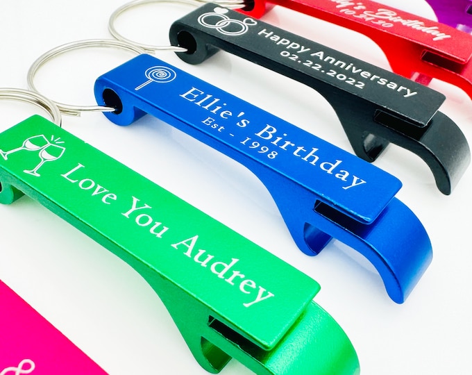 Personalized Birthday Favors Bottle Opener Keychains, Bulk Custom Engraved, 21st 30th 40th 50th ...