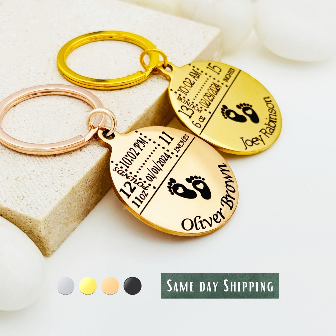 Newborn Baby Keychain • New Mom Keychain Gift • Handwriting Engraving ...