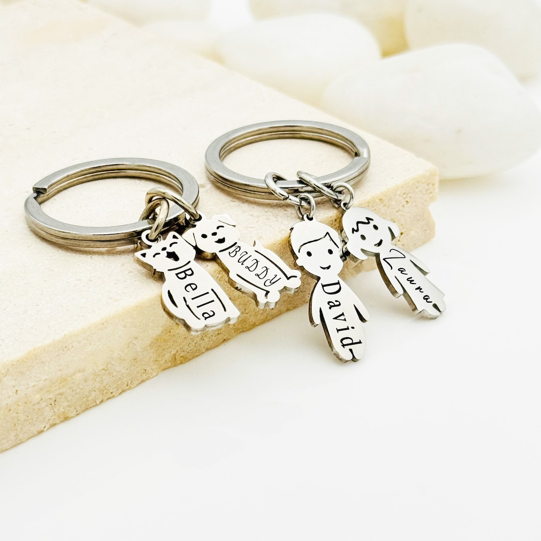 Engraved Personalized Family Key Chain, Cat, Dog and Family Members Key ...