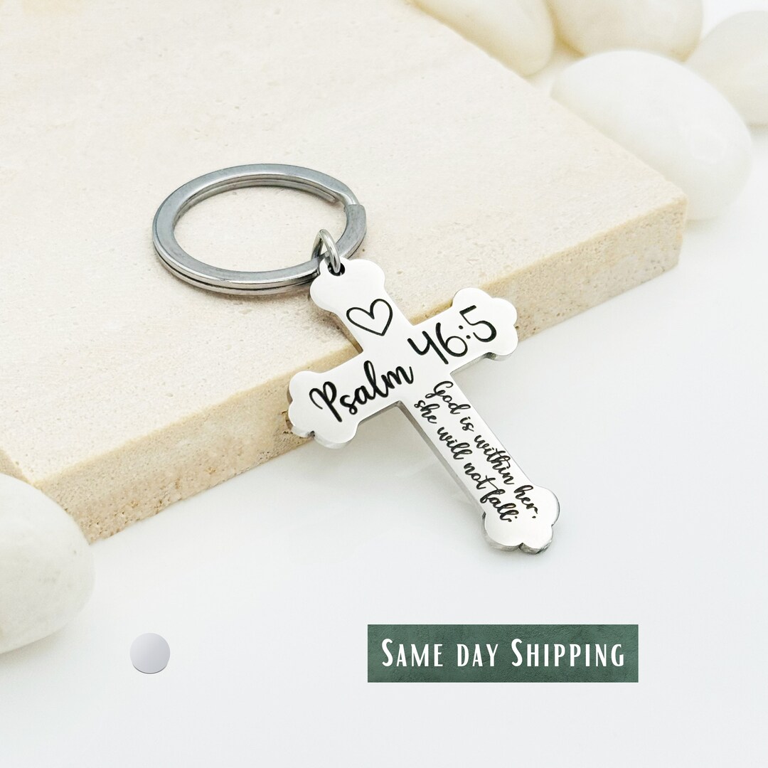 Personalized Cross Key Chain, Custom Cross Key Chain Gift, Faith ...
