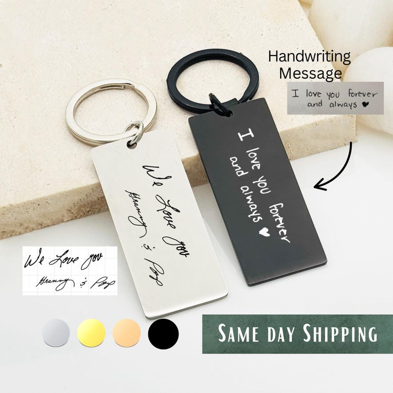 Handwriting Engraved Keychain • Personalized Stainless Steel Key Ring ...