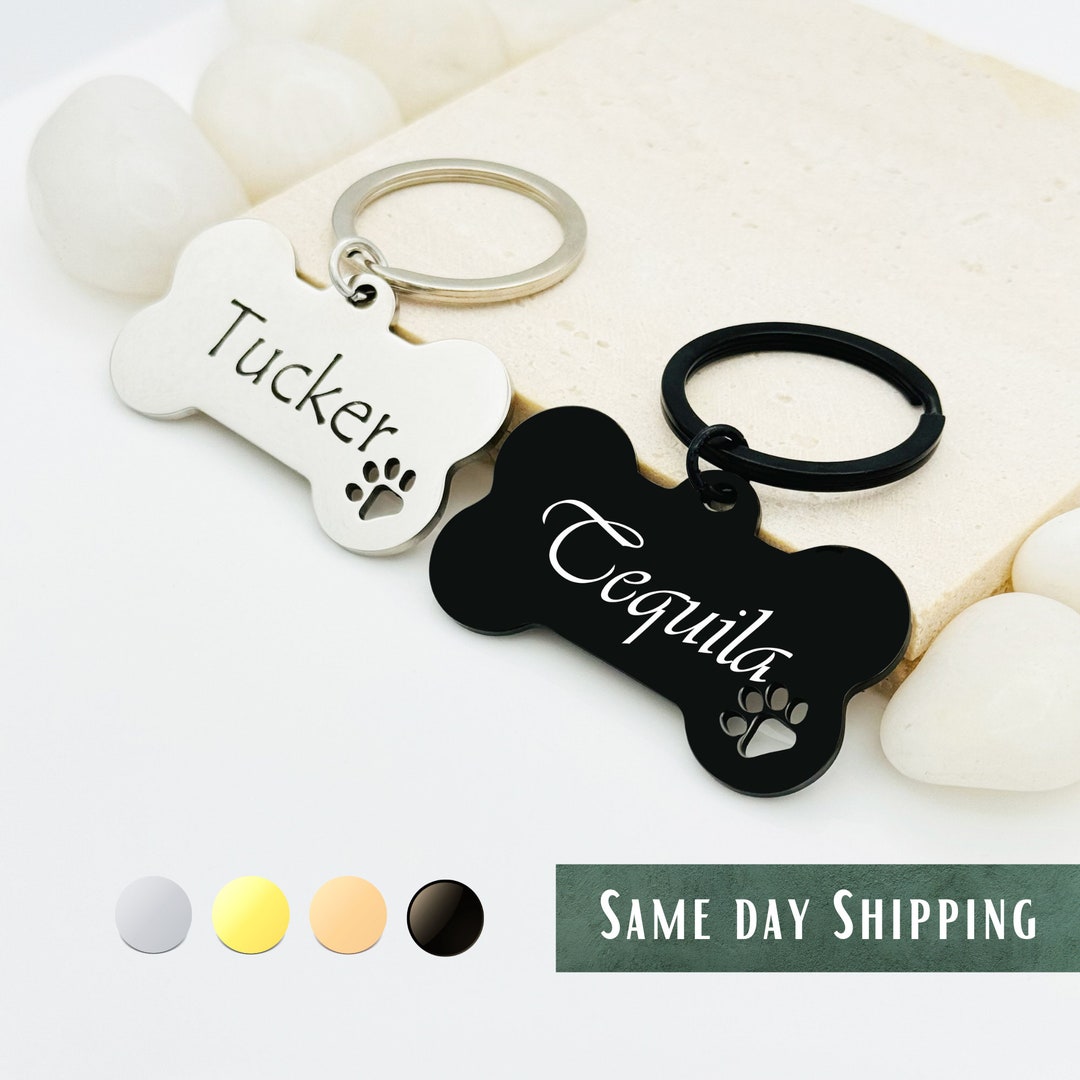Custom Bone Dog Tag – Personalized Pet ID, Stainless Steel Keychain - Etsy