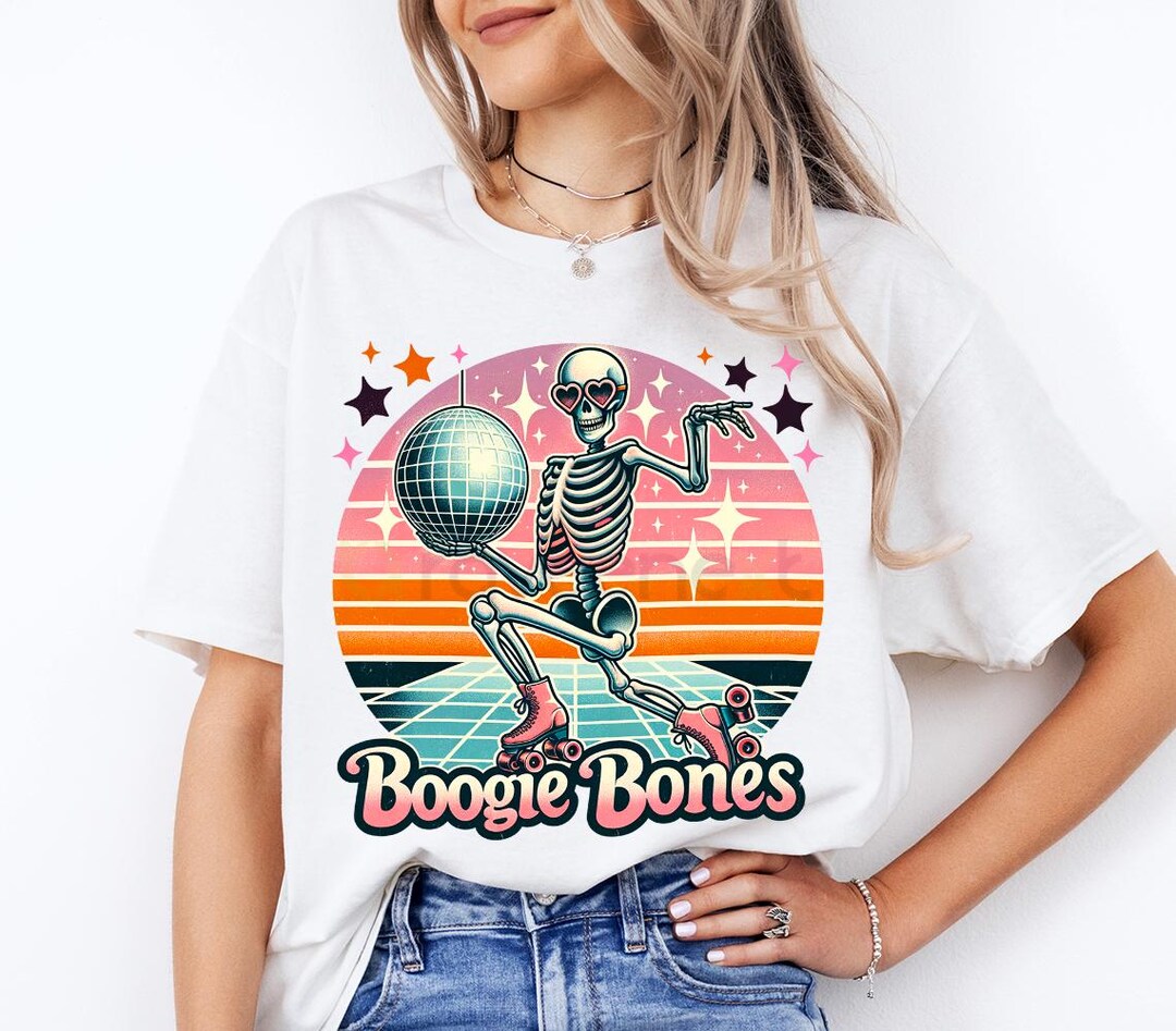 Boogie Bones PNG, Retro Skeleton Skating, DTF Shirt Design, Tumbler ...