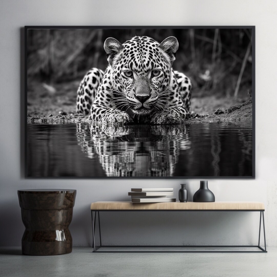 Leopard Reflection Print: Monochrome Minimalist Wall Art (digital ...