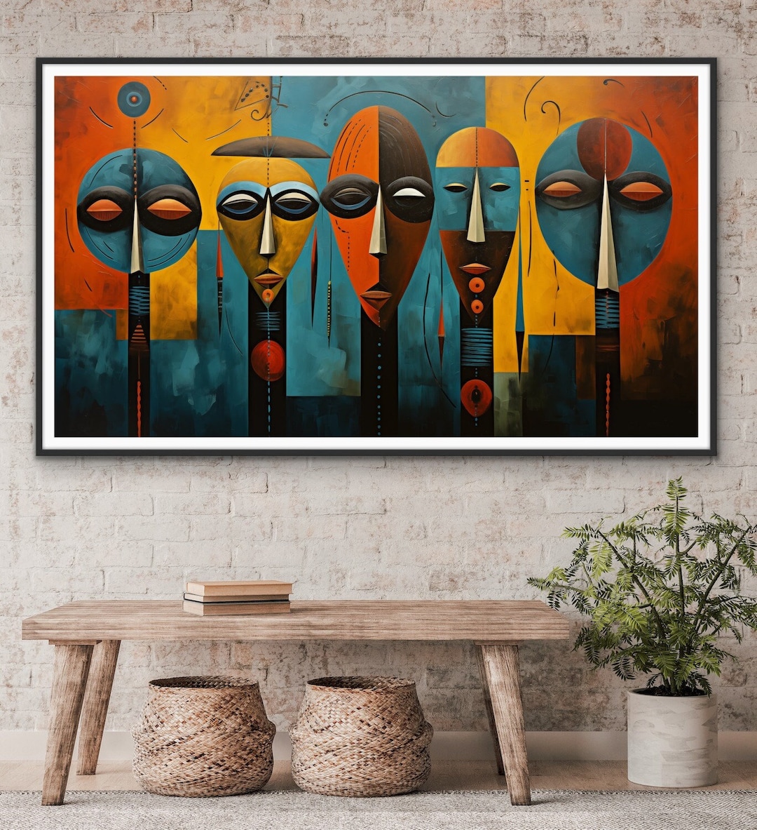 African Tribal Abstract Expressionism Oil Painting, Wall Art Print ...