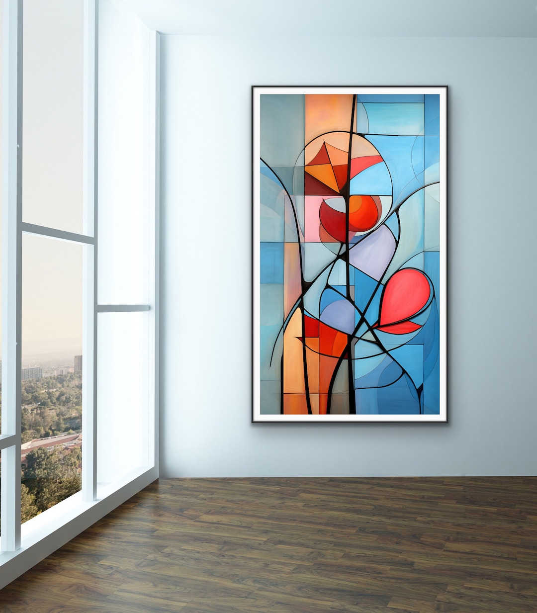 Flower Vase Abstract Cubism Stained Glass, Wall Art Print, Collection ...