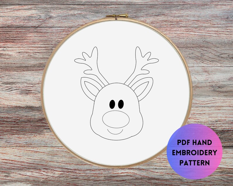 Reindeer Embroidery PDF Pattern - Christmas Design Template - Etsy