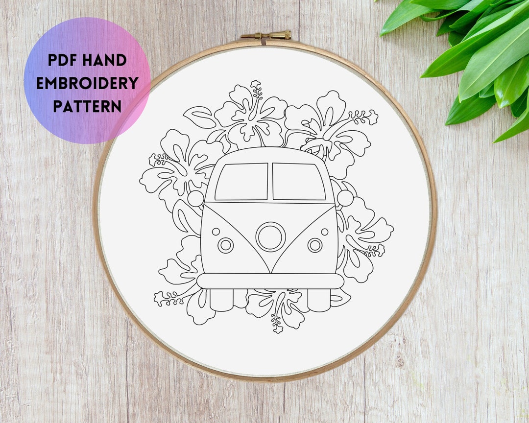 Camper Embroidery PDF Pattern - Caravan Campervan Bus Design Template ...
