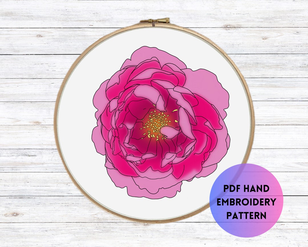 Beginner Floral Embroidery PDF Pattern - Rose, Peony Design Template - Etsy