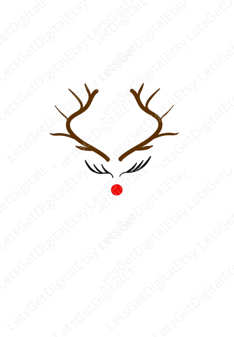 Christmas Reindeer Antlers With Red Nose Digital Art - JPG, SVG, PNG ...