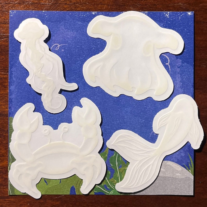 Ocean Animal Stickers -semi Transparent Bleach Design; Sharks, Crab ...