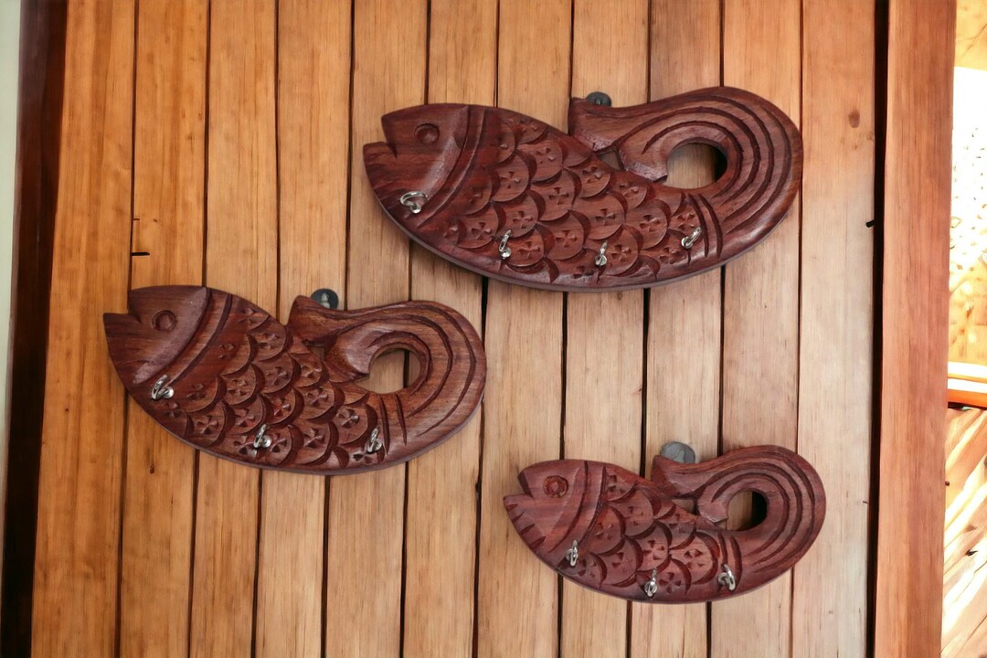 Wooden Handcrafted Key Holder, Fish Shaped Key Holder, Best for Gifts ...