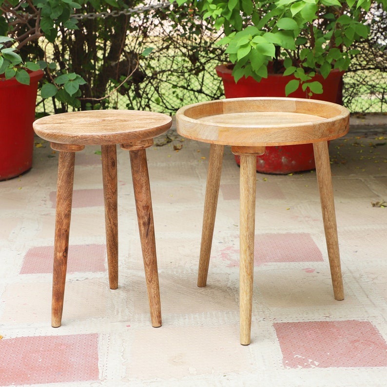 Wooden Side Stool, Side Table, Three-legged, Tripod Stool, Multipurpose ...