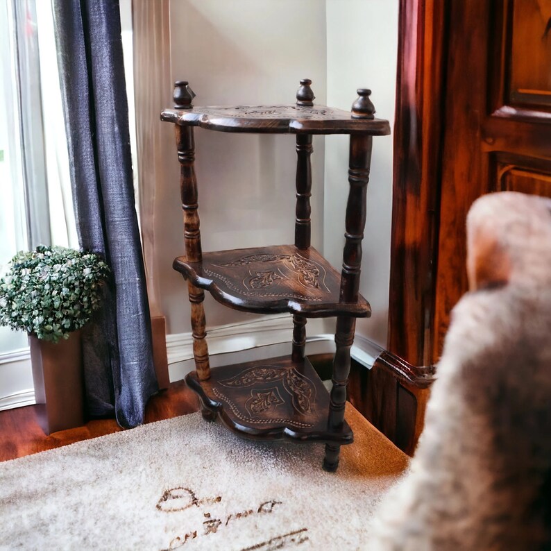 Wooden Handcrafted Corner Shelf, Corner Rack, Vintage and Antique ...