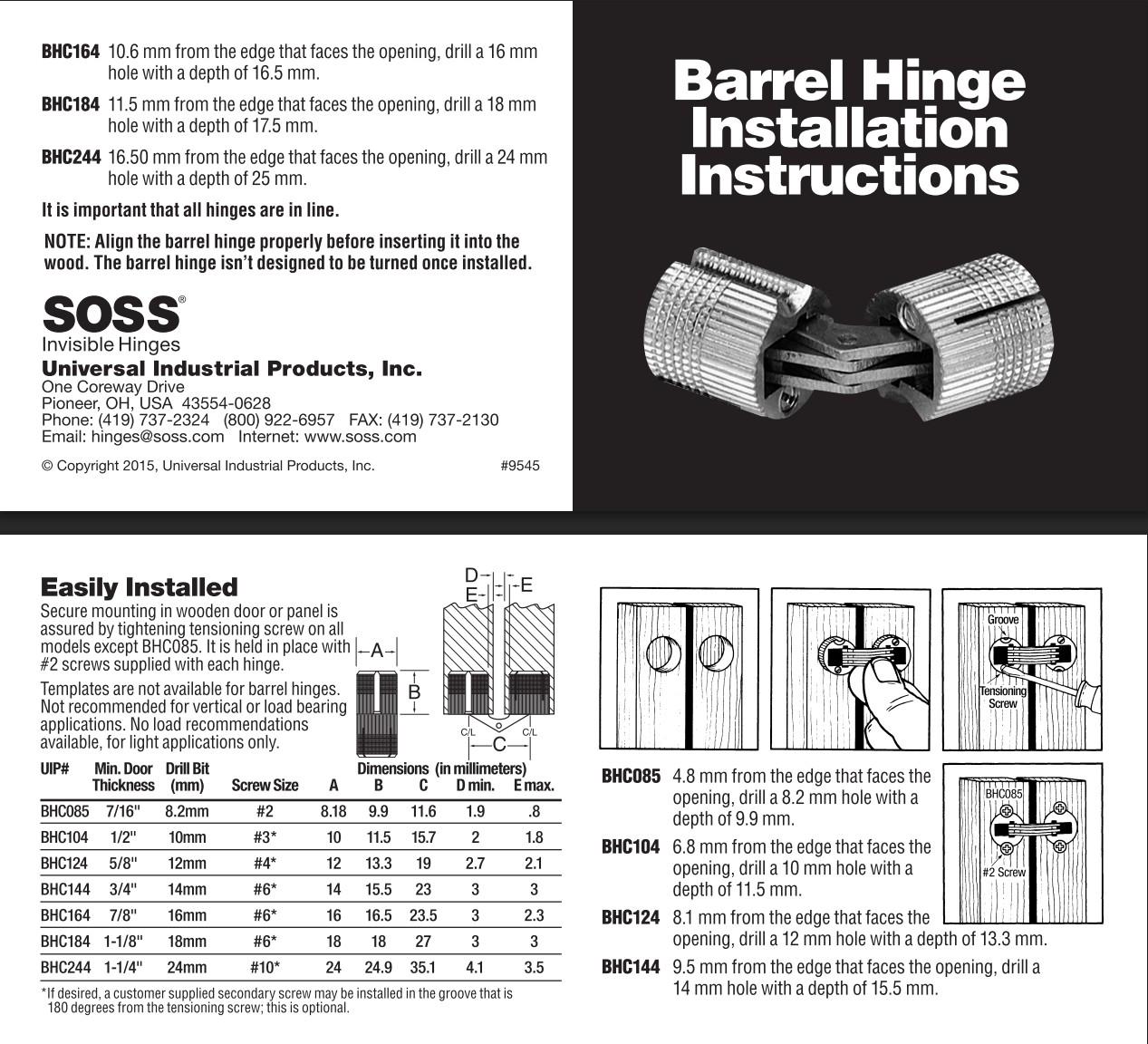 Hidden Barrel Hinge Installation Jig - *for Rockler & SOSS Hinges ...