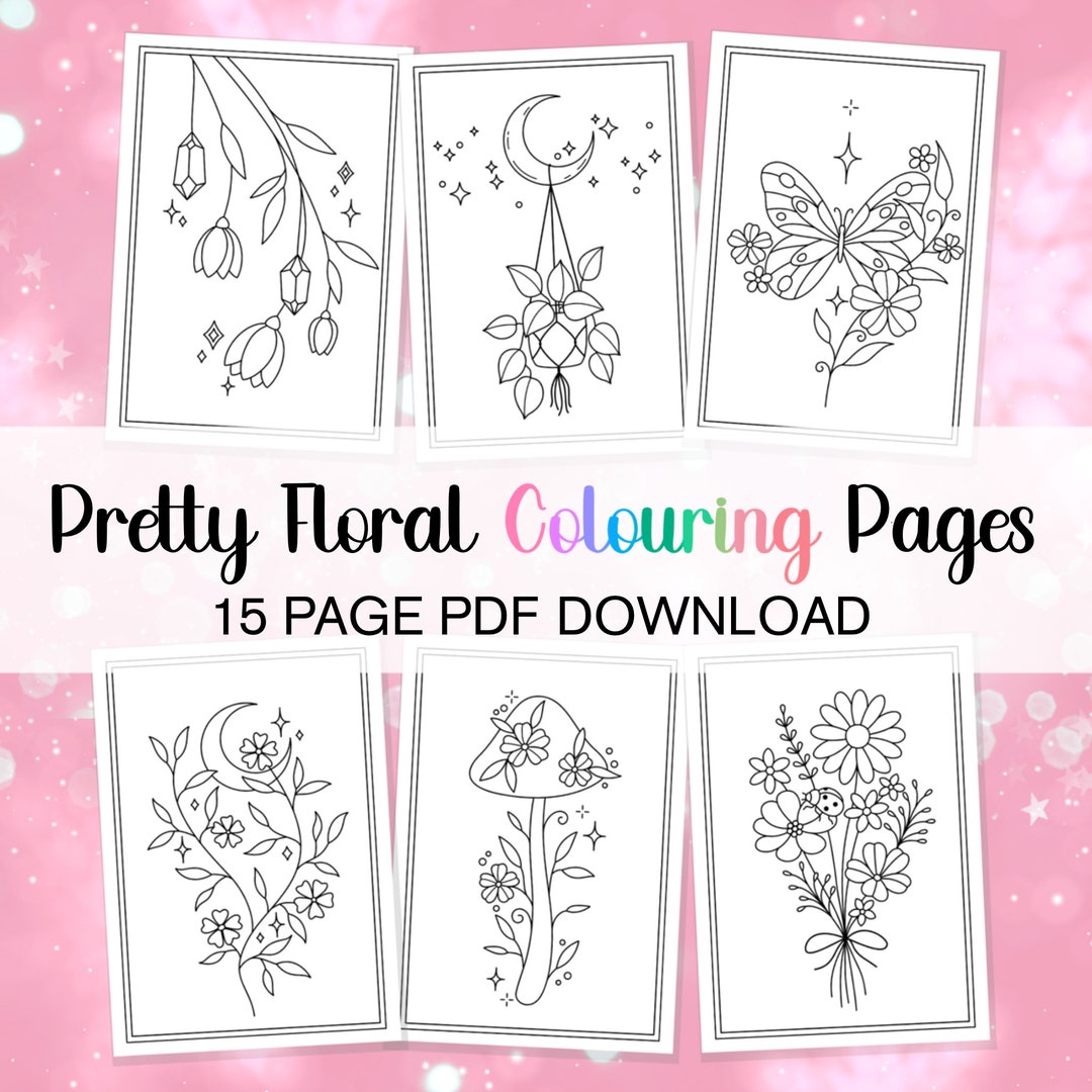 Pretty Floral Colouring Page Bundle, Modern Coloring Page Coloring in ...