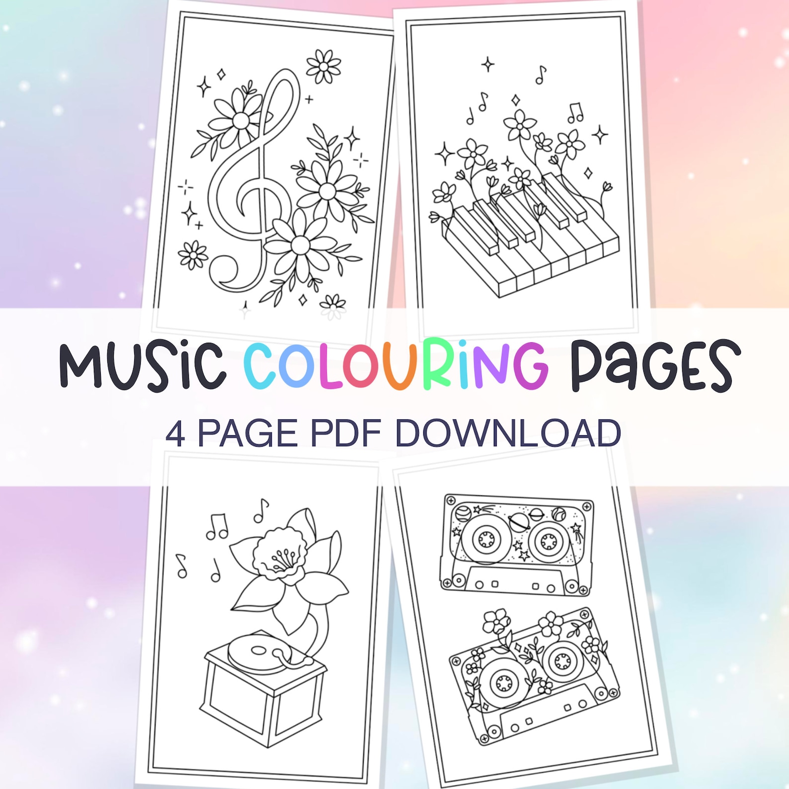 Music Colouring Page Bundle, Cute Coloring Page Coloring Musical ...