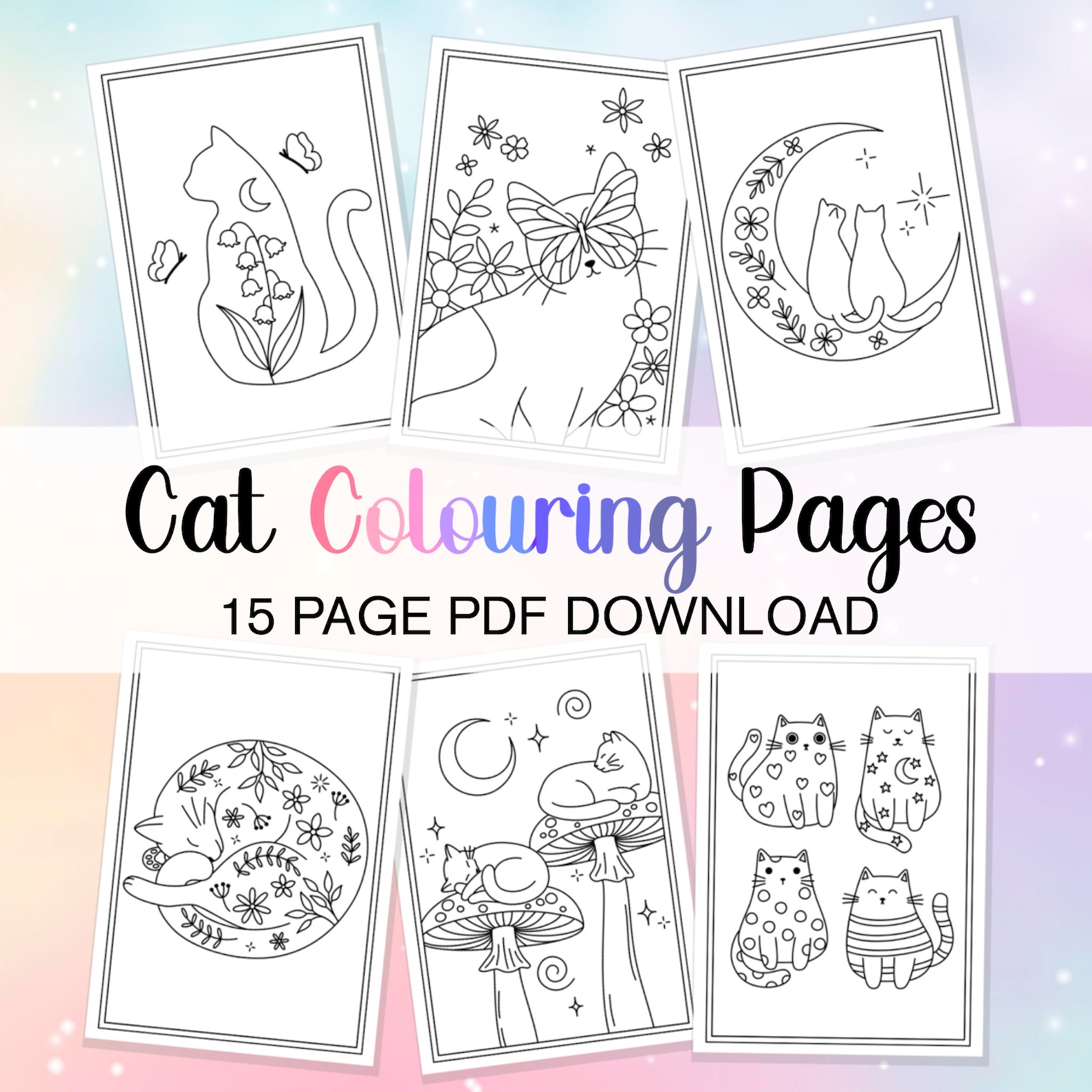 Cat Colouring Page Bundle, Cat Lover Coloring Page Coloring in Cat ...