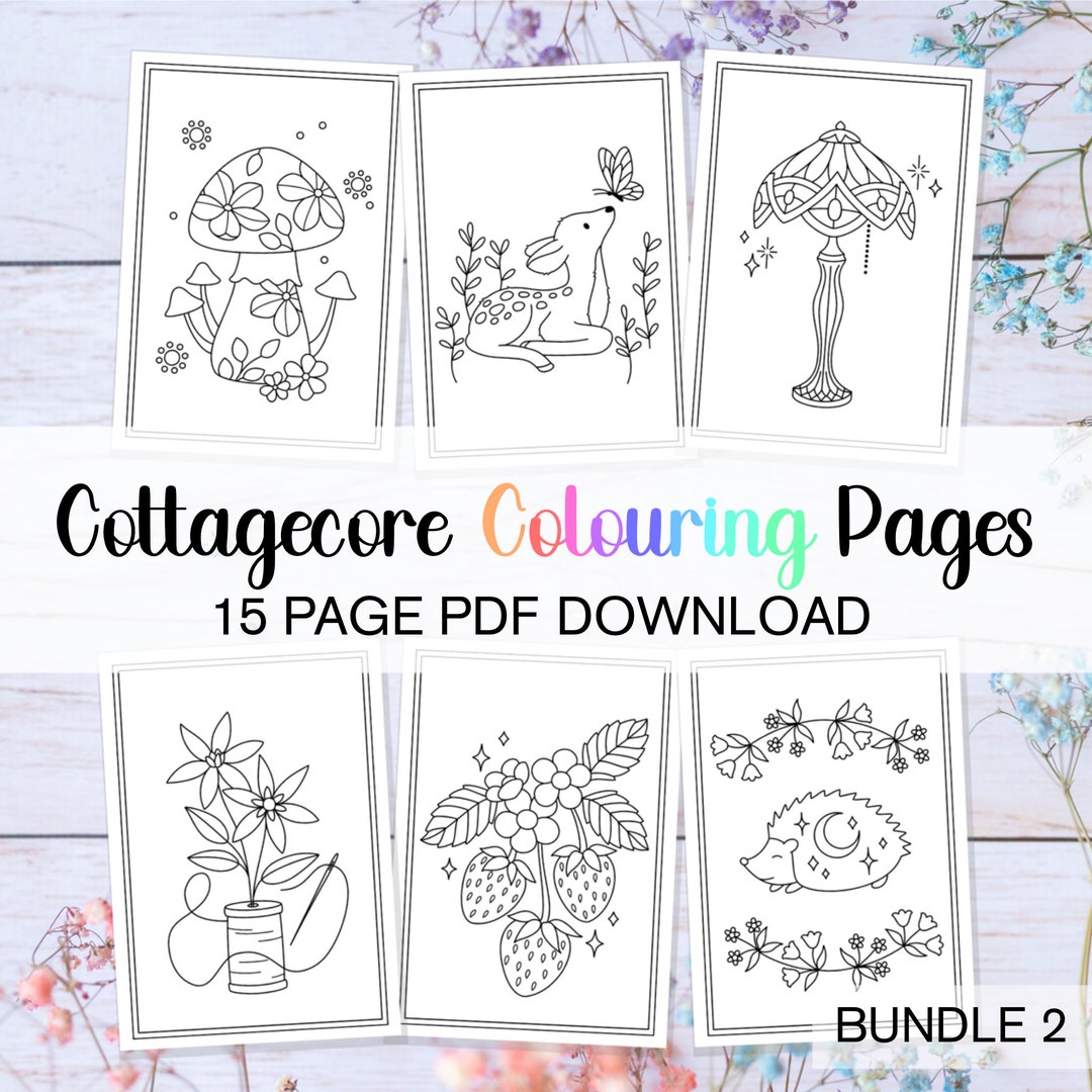 Cottagecore Colouring Page Bundle 2, Cute Coloring Page Coloring Cozy ...