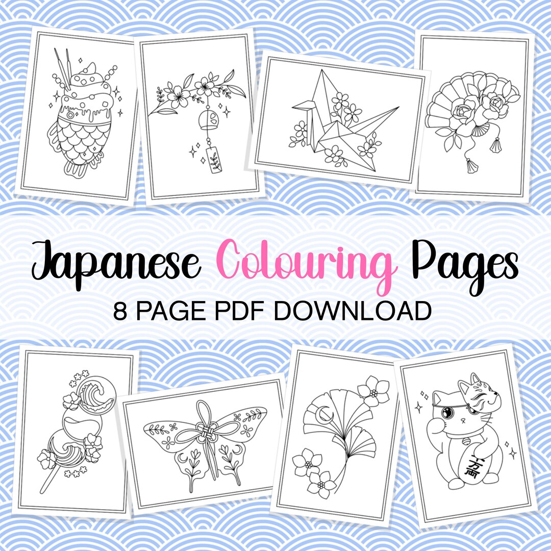 Japan Colouring Page Bundle, Fun Coloring Pages, Japanese Coloring in ...