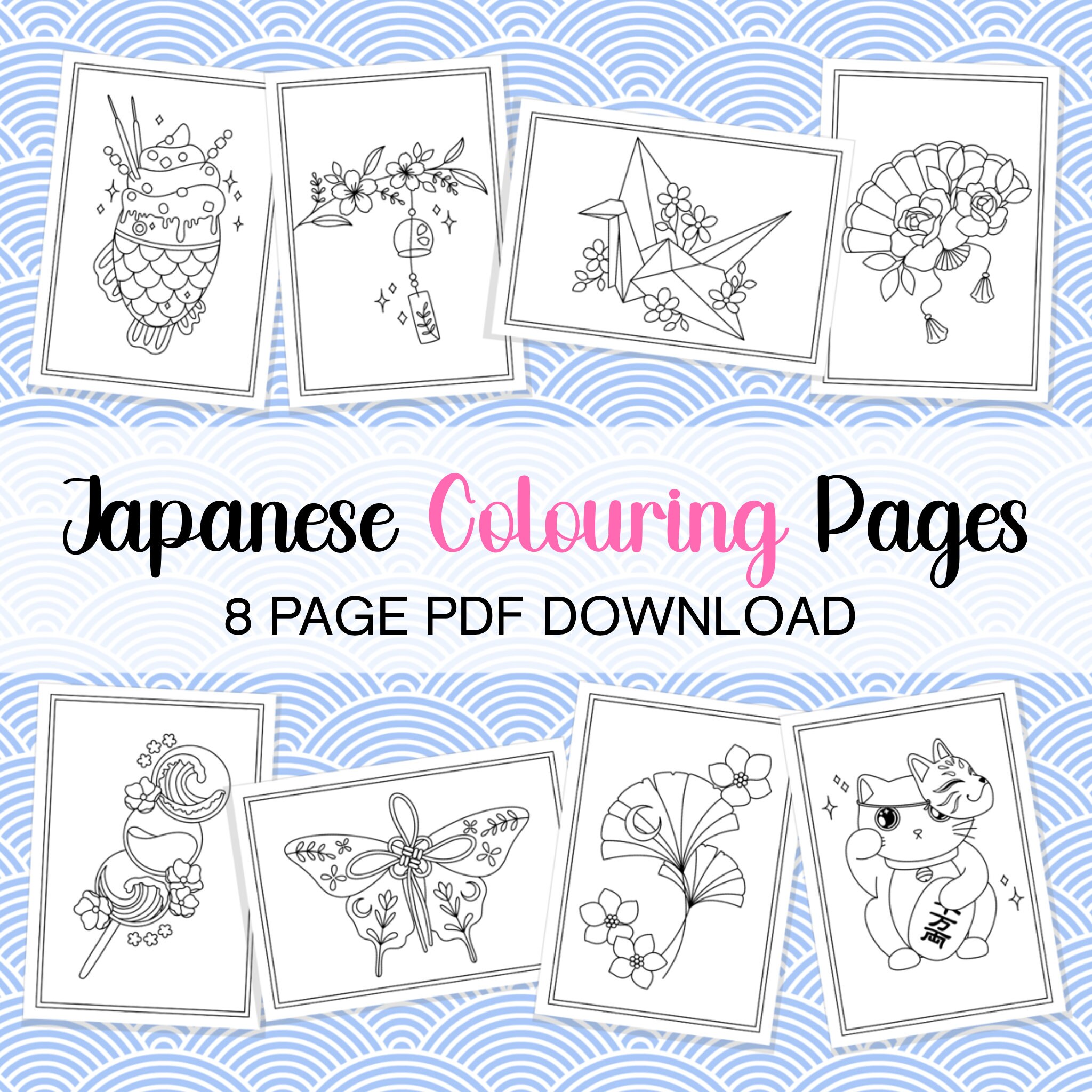 Japan Colouring Page Bundle, Fun Coloring Pages, Japanese Coloring in ...