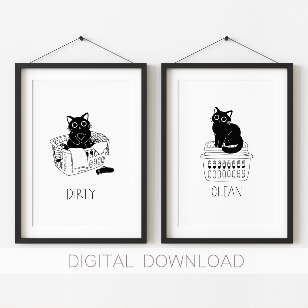 Printable Laundry Cats Digital Art, Cute Laundry Posters, Cat Lover ...