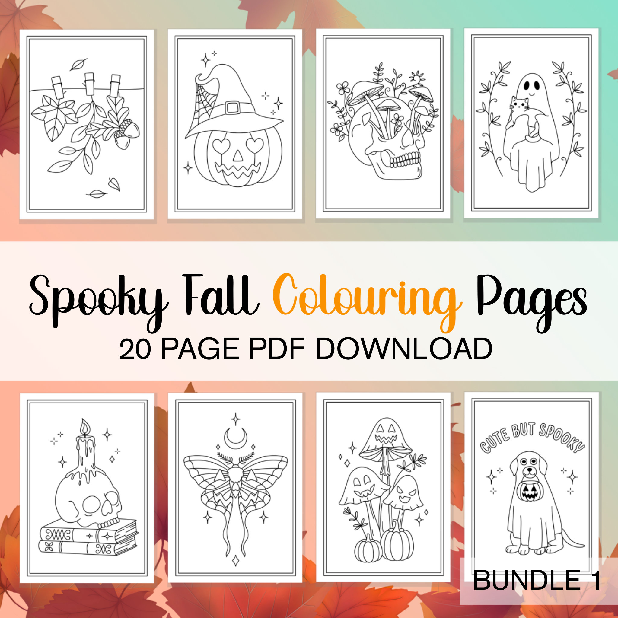 Spooky Fall Colouring Page Bundle 1, Autumn Coloring Pages, Fun ...
