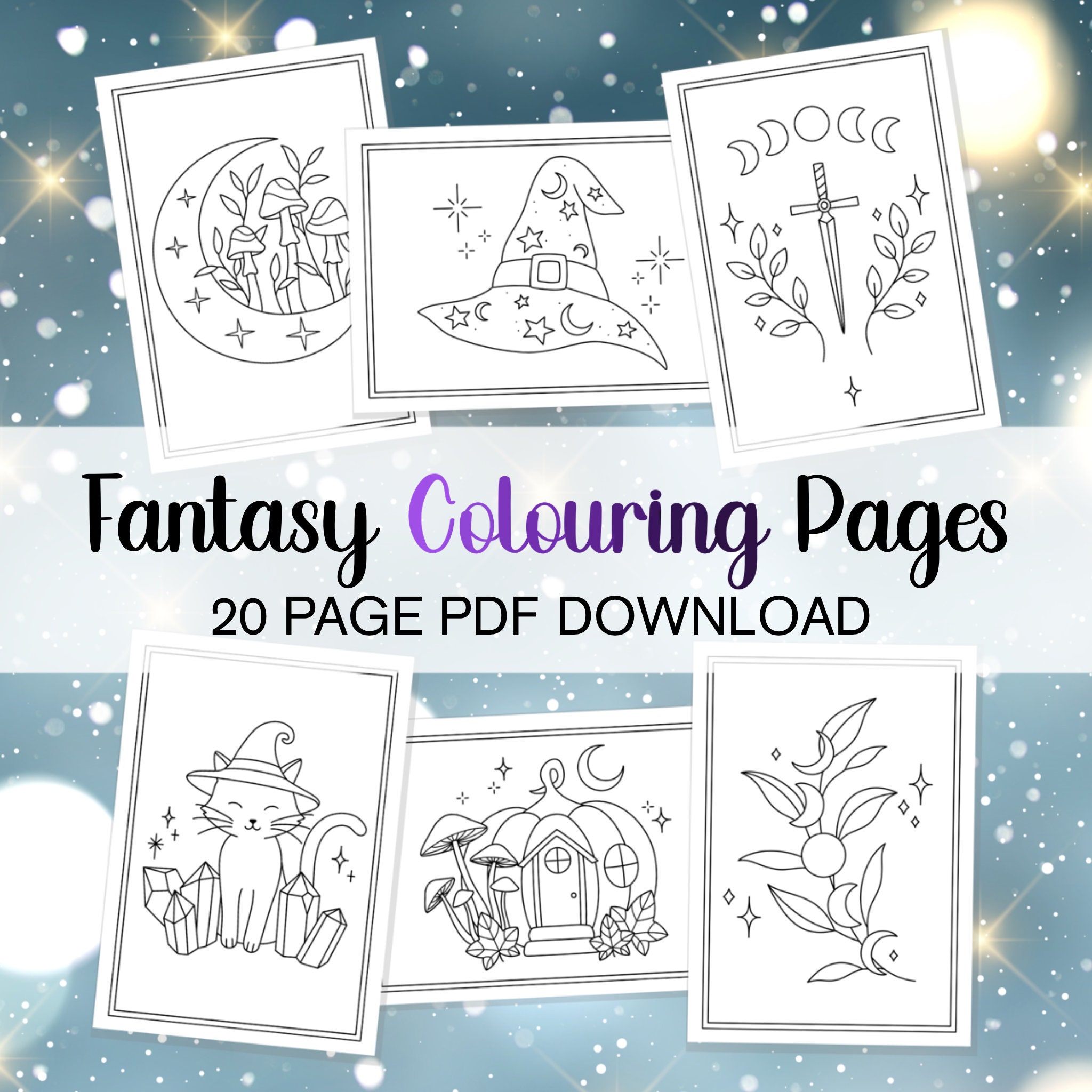 Fantasy Colouring Page Bundle, Whimsical Coloring Pages, Magic Coloring ...