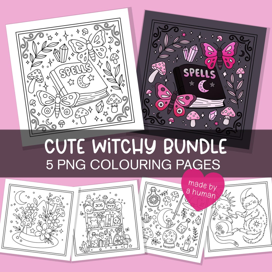 Cute Witchy Colouring Page Bundle - Hand Drawn Witch Coloring Pages - Etsy