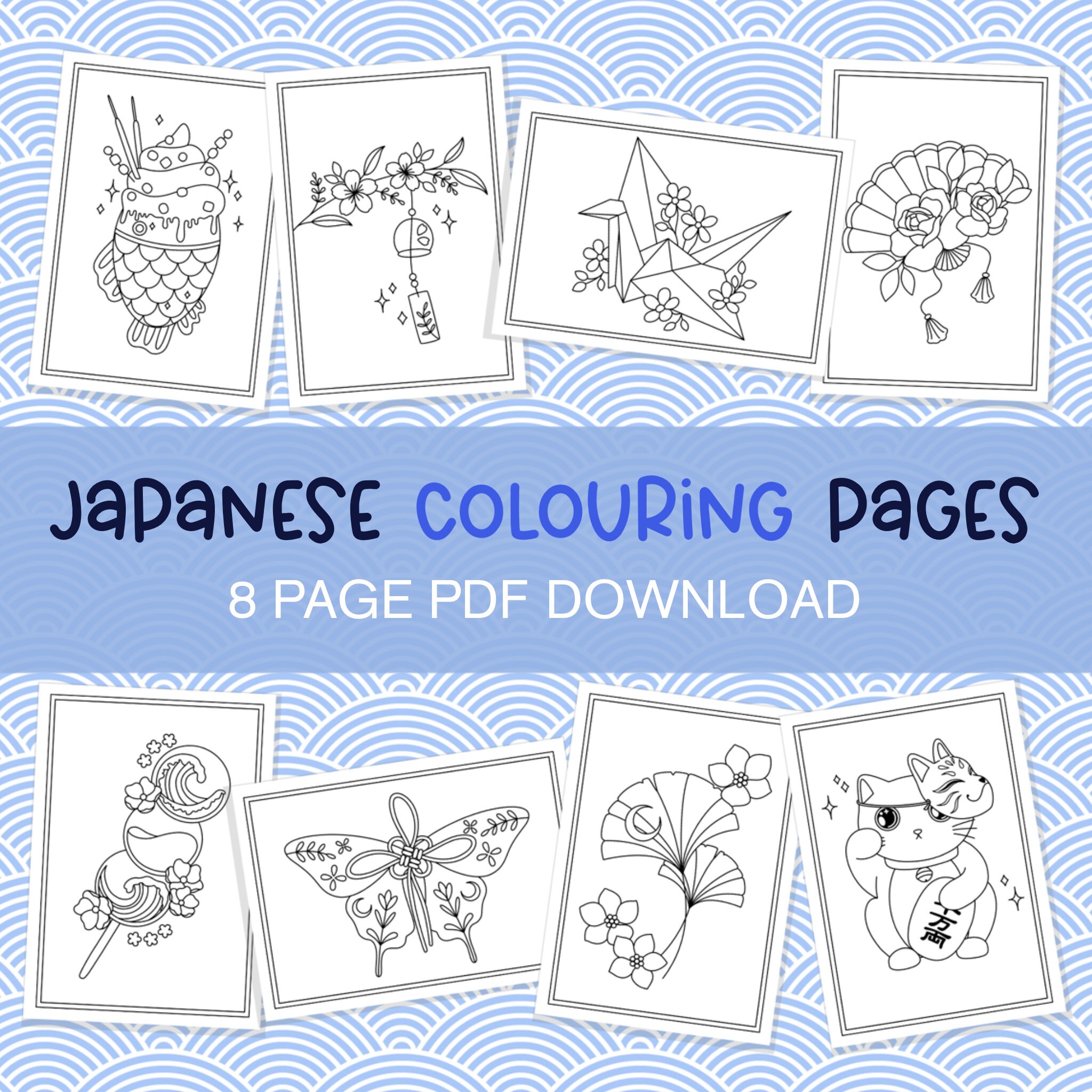 Japan Colouring Page Bundle, Fun Coloring Pages, Japanese Coloring in ...