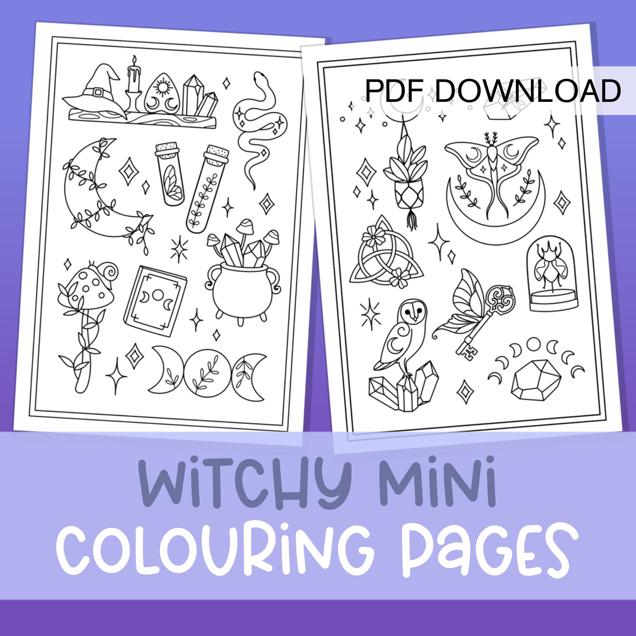 Witchy Mini Colouring Page Set of 2, Mystical Coloring Page Easy ...