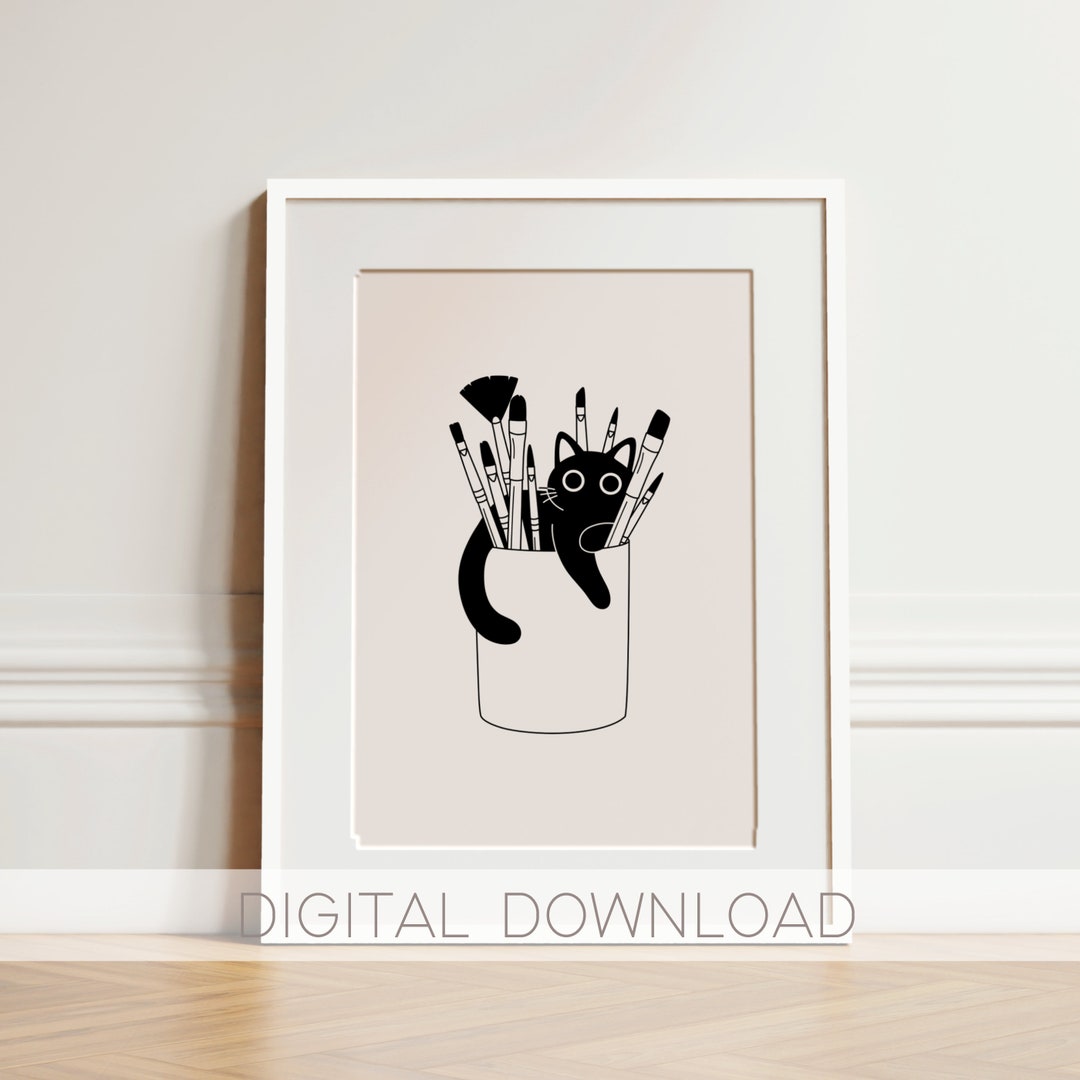 Printable Cat Paint Brushes Digital Art, Art Studio Decor, Paint Brush ...