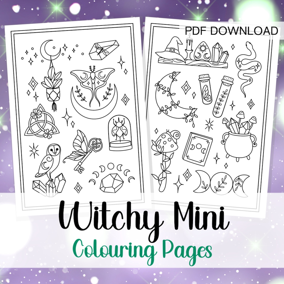 Witchy Mini Colouring Page Set of 2, Mystical Coloring Page Easy ...