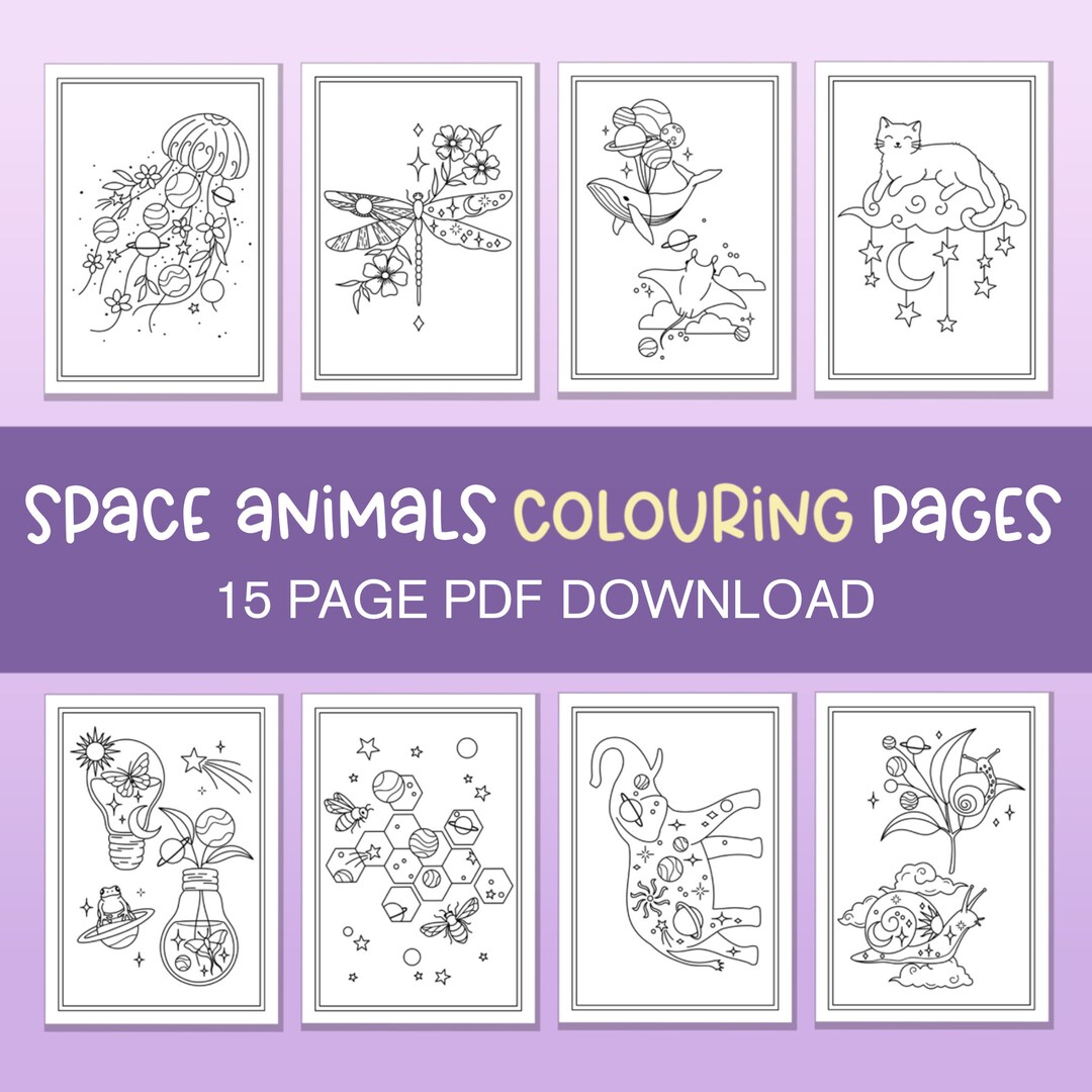 Space Animals Colouring Page Bundle, Cosmic Coloring Pages, Animals ...
