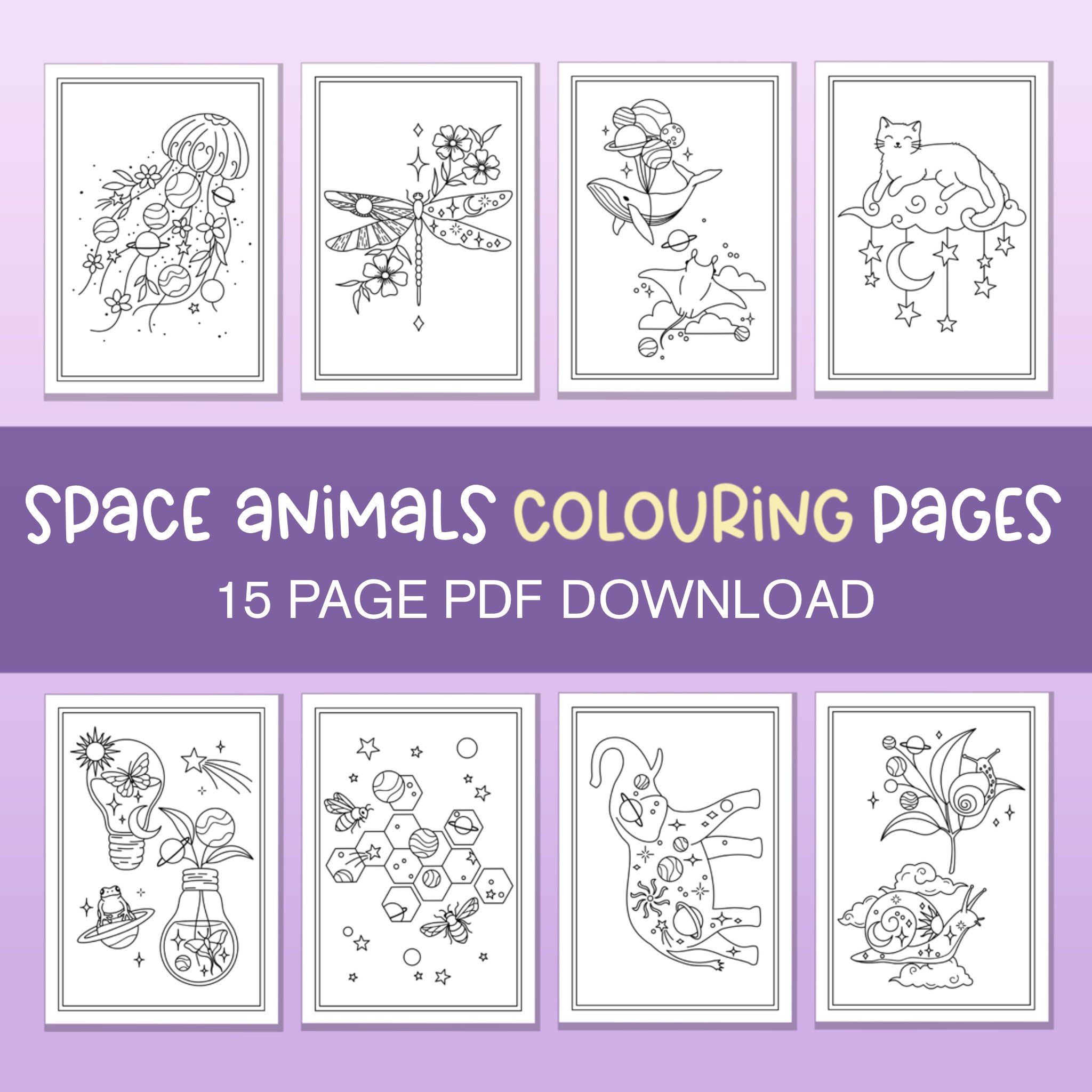 Space Animals Colouring Page Bundle, Cosmic Coloring Pages, Animals ...