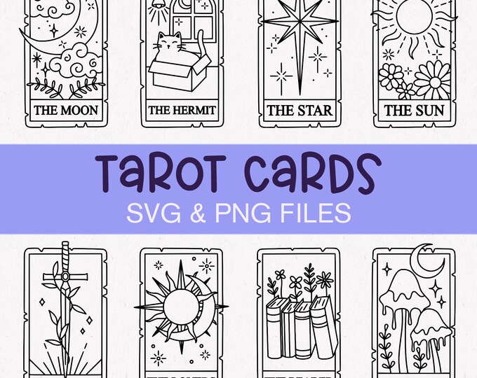 Tarot Cards SVG PNG Bundle, Psychic Svg Files, Celestial Clipart, Sun ...