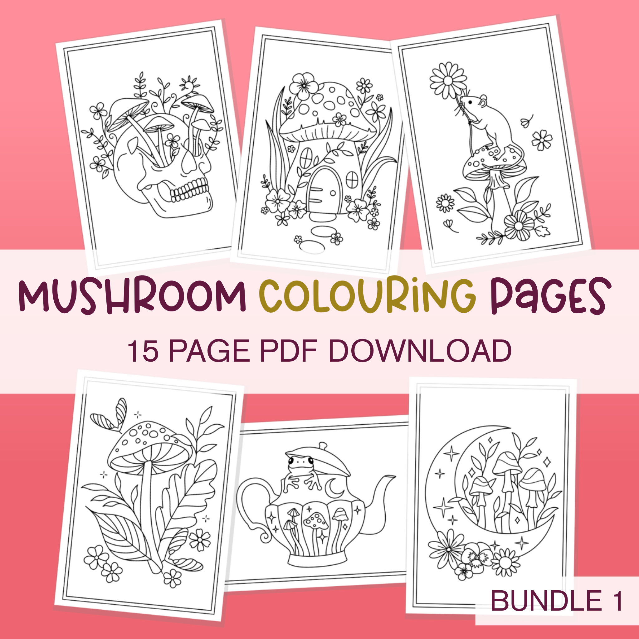 Mushroom Colouring Page Bundle 1, Mushrooms Coloring Page Coloring in ...