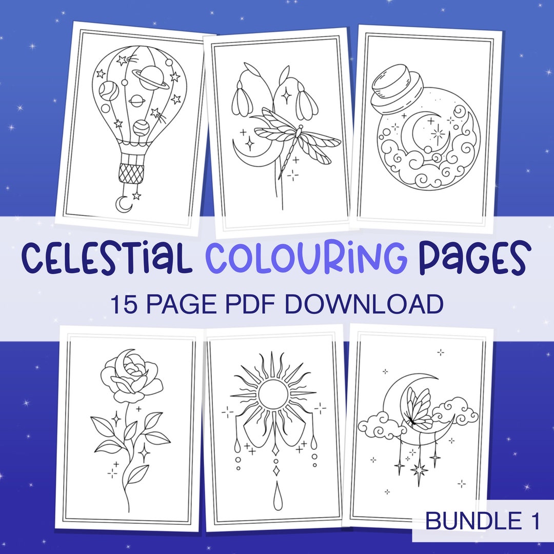 Celestial Colouring Page Bundle 1, Cosmic Coloring Page Coloring in ...
