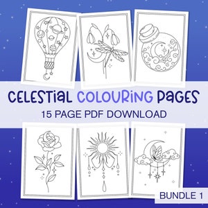 Celestial Colouring Page Bundle 1, Cosmic Coloring Page Coloring in ...