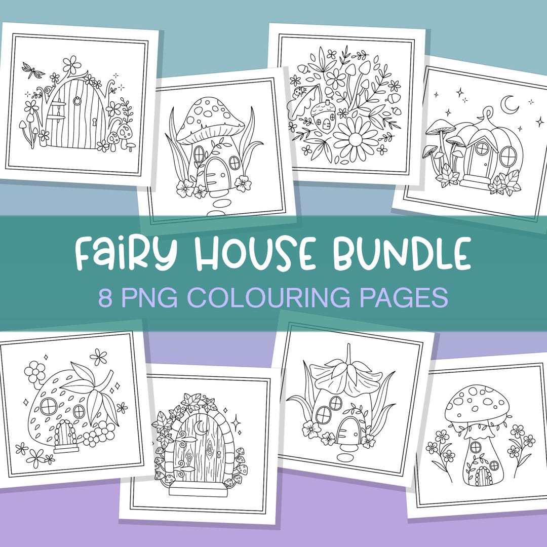 Fairy House Colouring Page Bundle, Mushroom House Coloring Pages, Fae ...