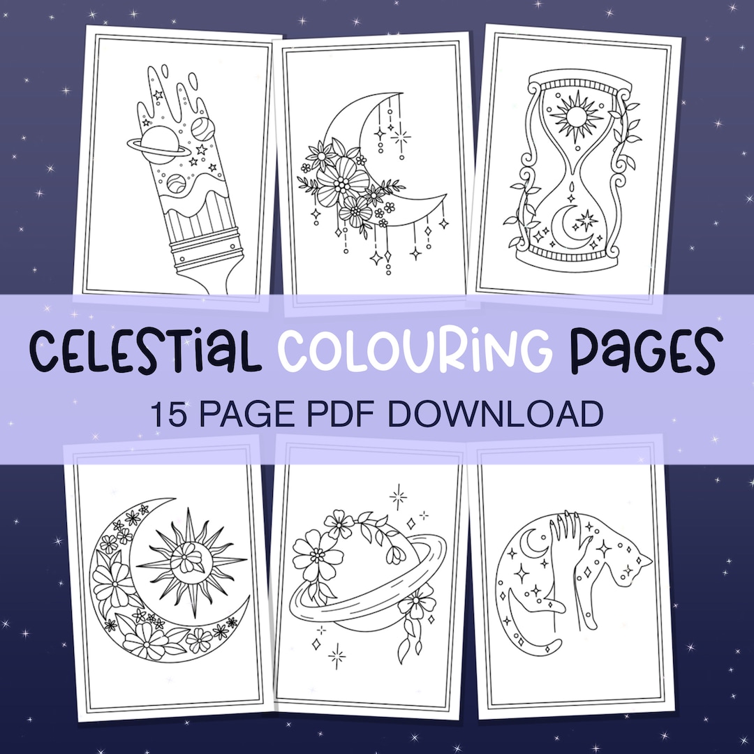 Celestial Colouring Page Bundle 2, Cosmic Coloring Page Coloring in ...