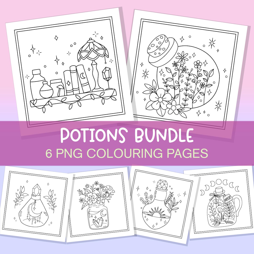 Potions Colouring Page Bundle, Magic Coloring Pages, Easy Coloring ...
