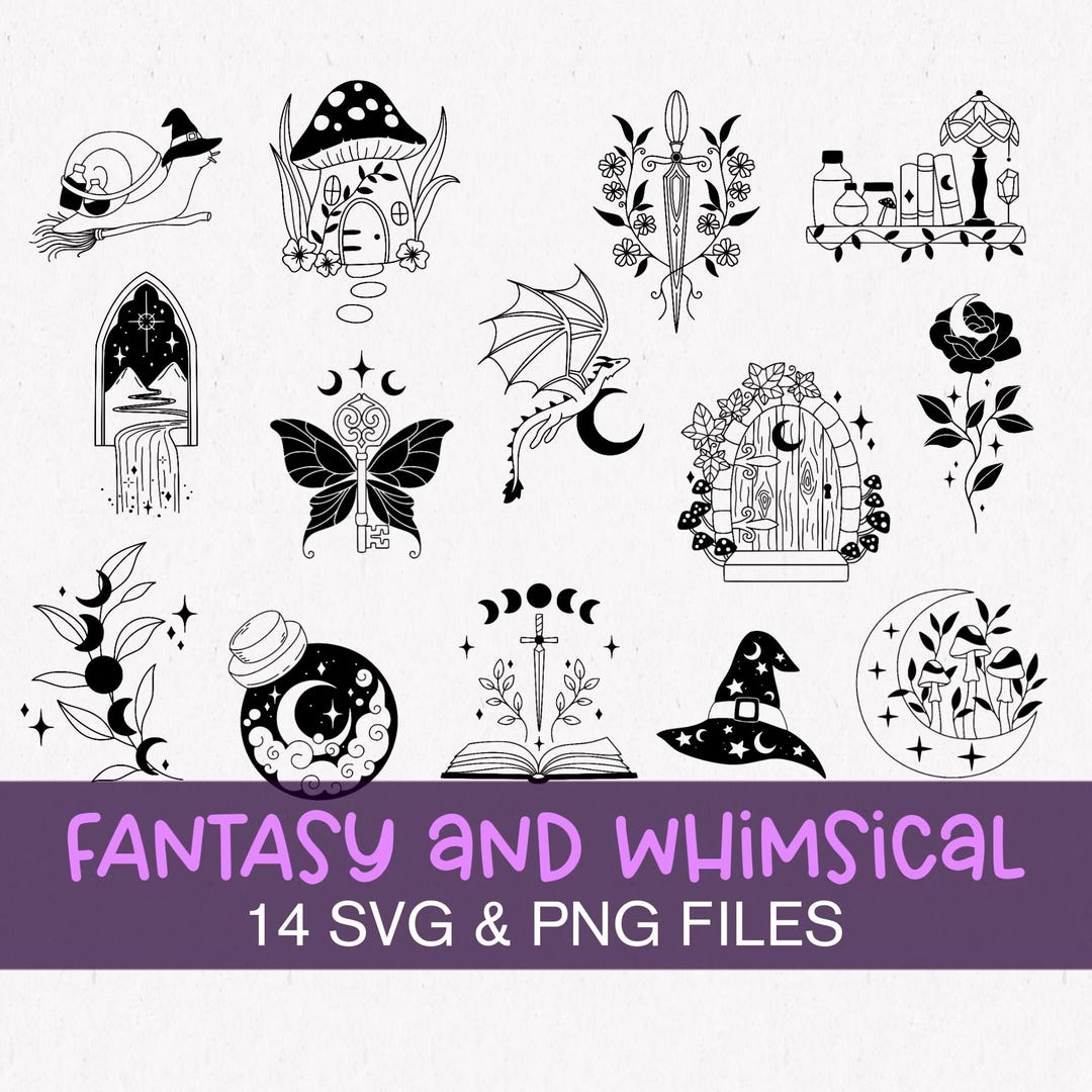 Fantasy SVG and PNG Bundle, Magic Svg Files, Fairy House Clipart Bundle ...
