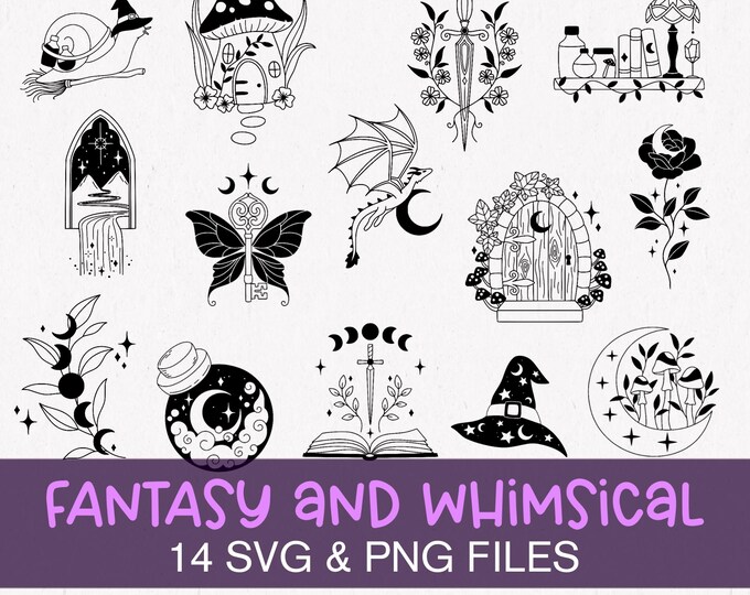 Fantasy SVG and PNG Bundle, Magic Svg Files, Fairy House Clipart Bundle ...